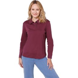 Damen Langarmshirt mit Kn&ouml;pfen in Horn-Optik bordeaux, Gr&ouml;&szlig;e 52