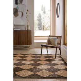 Teppich FLAIR RUGS "Effie Diamond", braun, B:160cm H:5mm L:230cm, Baumwolle, Jute, Teppiche, Teppich, handgekn&uuml;pft