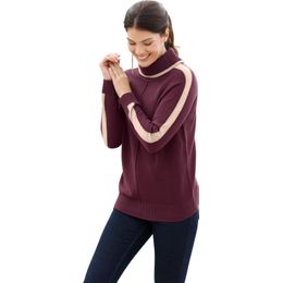 Damen Rollkragenpullover mit Raglan-&Auml;rmeln burgund-beige, Gr&ouml;&szlig;e 48
