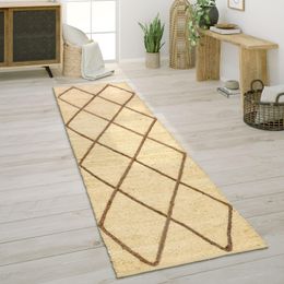 Teppich Paco Home "Skive 685", beige (creme), B:80cm H:13mm L:250cm, Jute, Teppiche, Teppich, handgeflochten, Rauten Muster, Naturfaser, auch als L&auml;ufer