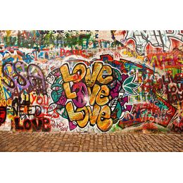 Fototapete papermoon "Love Graffiti Wand", bunt, B:4,5m L:2,8m, Vlies, Tapeten