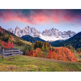 Fototapete papermoon "ALPEN-DOLOMITEN DORF und Landschaft", bunt, B:4,5m L:2,8m, Vlies, Tapeten
