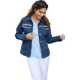 Damen Jeansjacke mit Spitzenband blue-stone-washed, Gr&ouml;&szlig;e 38