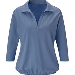 Damen Poloshirt mit Gummizug am Saum jeansblau, Gr&ouml;&szlig;e 48