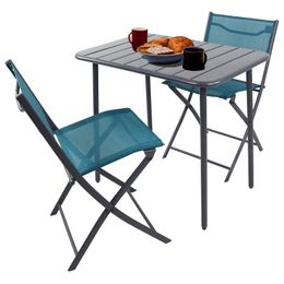 Garten-Essgruppe Vcm "3 tlg. Bistroset Balkonset Gartenset Metall Sumila", blau (t&uuml;rkis), B:80cm T:55cm, Obermaterial: 80% Textilmaterial TEXMAT. 20% Metall MT., Sitzm&ouml;bel-Sets