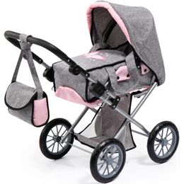 Kombi-Puppenwagen BAYER "City Star, grau/rosa", grau (grau, rosa), Puppenwagen, KinderB:37cm H:65cm T:72,5cm, Kunststoff, Metall, Stoff, B:37cm H:65cm T:72,5cm