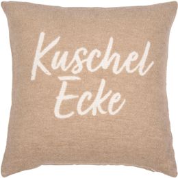 Dekokissen Pad "SNUG", braun (taupe, schriftzug unifarben), B:45cm L:45cm, Obermaterial: 65% Baumwolle, 35% Polyacryl, Dekokissen_Sitzkissen_Kissenh&uuml;llen, Made in Europe, Kissenbezug ohne F&uuml;llung, 1 St&uuml;ck, 35x60 & 45x45 cm