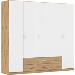 Dreht&uuml;renschrank Rauch "Kleiderschrank Garderobe GAMMA Breiten 91/136/181/226/271/315/360 cm", eiche artisan, alpinwei&szlig;, griffe alu, B:226cm H:210cm T:54cm, Holzwerkstoff, Schr&auml;nke, Dreht&uuml;renschrank, mit Schubladen, verschiedene Griff-Varianten TOPSELLER MADE IN GERMANY