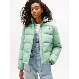 Tommy Jeans Damen Steppjacke "TJW ESS PUFFER FLAG JACKET EXT", gr&uuml;n, Gr. XXXL, unifarben mit Farbeinsatz, Web, Obermaterial: 100% Nylon, Jacken
