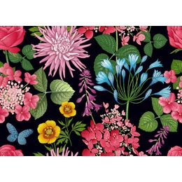 Fototapete papermoon "BLUMEN ABSTRAKT-MUSTER DESIGN VOGEL BLUMEN DECOR RETRO", bunt, B:3,5m L:2,6m, Vlies, Tapeten