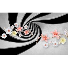 Fototapete papermoon "Abstrakt 3D Effekt mit Blumen", bunt, B:5m L:2,8m, Vlies, Tapeten