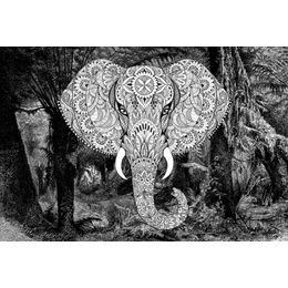 Fototapete ARCHITECTS PAPER "Atelier 47 Elephant Head 1", grau (hellgrau, dunkelgrau, schwarz), B:4m L:2,7m, Vlies, Tapeten, Vlies, Wand, Schr&auml;ge, Decke