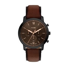 Chronograph Fossil "Neutra", braun, schwarz, Armbanduhren, Damen, Chronograph, Quarzuhr, Armbanduhr, Herrenuhr, Lederarmband, analog, Tag