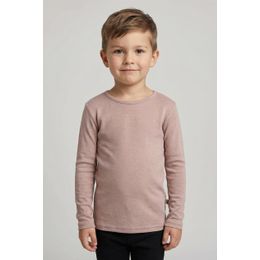 Langarmshirt Wheat "Wool T-Shirt L/S Alfie", M&auml;dchen, Gr. 110, rosa (dry rose), Feinstrick, Obermaterial: 100% Wolle, unifarben, normal normal, Rundhals, Shirts Langarmshirt, aus reiner Merinowolle