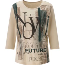 Damen 3/4-Arm-Shirt mit Lettering-Druck sand-petrol-bedruckt, Gr&ouml;&szlig;e 54