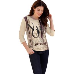 Damen 3/4-Arm-Shirt mit Lettering-Druck sand-burgund-bedruckt, Gr&ouml;&szlig;e 38