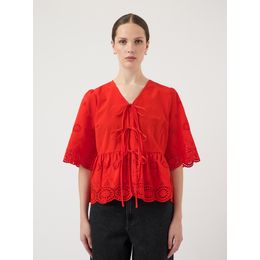 Y.A.S Damen Spitzenbluse "YASCORNELIA 2/4 TIE TOP S. NOOS"fiery rot, Gr. 40, Blusen, Baumwolle, regular fit