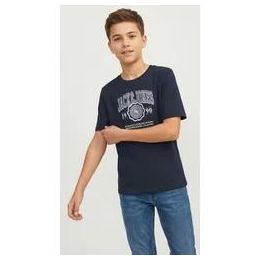 Jack & Jones T-Shirt JACK & JONES JUNIOR "JJMAKO TEE SS CREW NECK JNR", Jungen, Gr. 164, sky captain, Single Jersey, Obermaterial: 100% Baumwolle, bedruckt, unifarben, relaxed fit normal, Rundhals, Shirts T-Shirt, mit coolem Frontprint