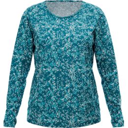 Damen Langarmshirt mit Millefleur-Druck petrol-ecru-bedruckt, Gr&ouml;&szlig;e 50