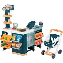 Kaufladen Smoby "Supermarkt Maxi mit Einkaufswagen", blau, Kaufl&auml;den, KinderB:80cm H:90cm T:60cm, Kunststoff, mit Sound- und Lichteffekten; Made in Europe, B:80cm H:90cm T:60cm