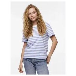 Kurzarmshirt Pieces "PCRIA SS TEE STRIPES NOOS BC", Damen, Gr. L, hydrangea stripes:hellwei&szlig;, Single Jersey, Obermaterial: 100% Baumwolle, gestreift, regular fit normal, Rundhals, Shirts