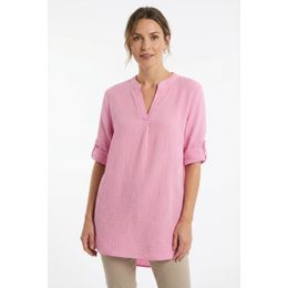 Schlupfbluse Zwillingsherz "Rom", Damen, rosa, Web, Obermaterial: 100% Baumwolle, unifarben, ca. Mitte Oberschenkel, tiefer V-Ausschnitt, Krempel&auml;rmel 1-Knopf-Manschette, Blusen Schlupfbluse, verl&auml;ngerte R&uuml;ckenpartie, V-Neck, Turn-Up &Auml;rmel, Musselin