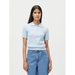 Poloshirt LEGER "Manolja, LeGer by Lena Gercke", Damen, Gr. 38, hellblau, Feinstrick, Obermaterial: 49% Viskose, 33% Baumwolle, 18% Polyamid, unifarben, slim fit h&uuml;ftlang, Rundhals, Rippstrickb&uuml;ndchen, Shirts, mit Zopfmuster, Logostickerei