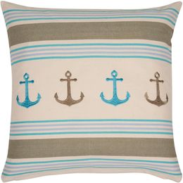 Dekokissen Pad "ANCHOR", grau (grau, gemustert), B:45cm L:45cm, Baumwolle, Dekokissen_Sitzkissen_Kissenh&uuml;llen, Kissenh&uuml;lle ohne F&uuml;llung, maritim, Motiv Anker, 1 St&uuml;ck