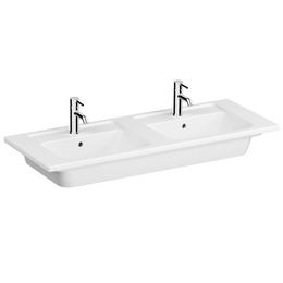 Vitra Integra Doppelm&ouml;belwaschtisch 7038B003-0001 120x46,5cm, 2 Becken, mit &Uuml;berlauf/Hahnl&ouml;cher mittig, wei&szlig;