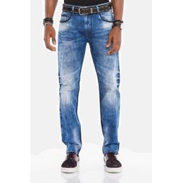 Cipo & Baxx CIPO & BAXX Herren 5-Pocket-Jeans "Jeans", blau, Basic, Gr. 30, unifarben, 98% Baumwolle, 2% Elasthan, Jeans, mit coolen Kontrastn&auml;hten, CD-499