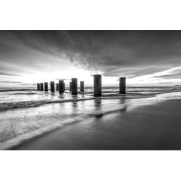 Fototapete papermoon "Strand Schwarz & Wei&szlig;", schwarz (schwarz, wei&szlig;), B:4m L:2,6m, Vlies, Tapeten