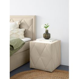 Nachttisch Home Affaire "Alfie", beige (beige, plexi milchglas), B:50cm H:53cm T:50cm, Tische, Nachttisch, mit Beleuchtung und Bezug aus Samtverlours