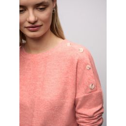 Street One Damen Langarmshirtstriking coral meliert, Gr. 38, meliert, Stoff, 51% Polyester, 45% Viskose, 4% Elasthan, Shirts, mit Rundhalsausschnitt