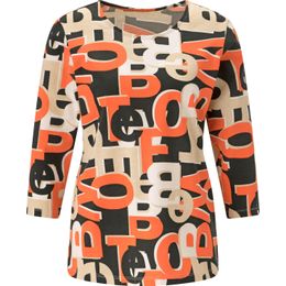Damen 3/4-Arm-Shirt mit Lettering-Druck orange-schwarz-bedruckt, Gr&ouml;&szlig;e 40