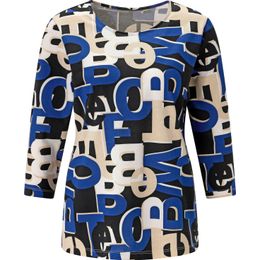 Damen 3/4-Arm-Shirt mit Lettering-Druck royalblau-schwarz-bedruckt, Gr&ouml;&szlig;e 40