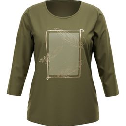 Damen 3/4-Arm-Shirt mit Foliendruck oliv-schilf, Gr&ouml;&szlig;e 54