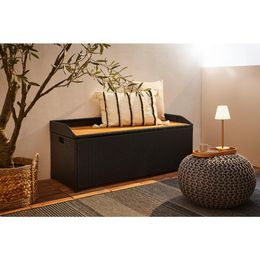 Ambia Garden Kissenbox Gartenbank, Schwarz, Akazie, Metall, Kunststoff, Textil, 1 F&auml;cher, 120x50x51 cm, Gasdruckfeder, Aufbewahrung & Schutzh&uuml;llen, Gartenboxen