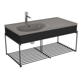 Vitra Equal M&ouml;belwaschtisch-Set 66060 102,5x52cm, M&ouml;belwaschtisch asymmetrisch, steingrau matt, mit Holzblende schwarz-eiche