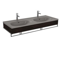 Vitra Equal Doppelm&ouml;belwaschtisch-Set 66065 132,5x52cm, M&ouml;belwaschtisch asymmetrisch, steingrau matt, mit Holzblende ulme