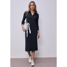 Midikleid Street One, Damen, Gr. 42, EURO-Gr&ouml;&szlig;en, shadowed navy, Stoff, 63% Polyester, 34% Viskose, 3% Elasthan, unifarben, comfort fit Midi, V-Ausschnitt, normaler Saum, Kleider Midikleid, in Unifarbe
