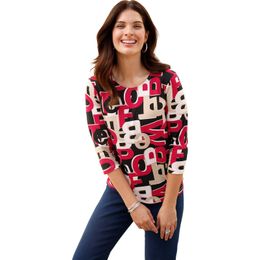 Damen 3/4-Arm-Shirt mit Lettering-Druck rot-schwarz-bedruckt, Gr&ouml;&szlig;e 56