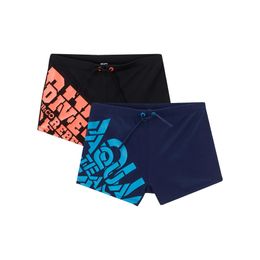 Badehose bonprix, Jungen, Gr. 128/134, N-Gr, dunkelblau, schwarz, Obermaterial: 80% Polyamid, 20% Elasthan. Futter: 100% Polyester, bedruckt, Badehosen Badehose, mit tollen Wording-Drucken