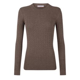 Rundhalspullover FELIX HARDY "Zopfmuster Pullover mit Rundhals", Damen, Gr. L, braun, 100% Baumwolle, Pullover Rundhalspullover