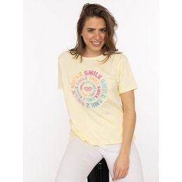 T-Shirt Zwillingsherz "Smile", Damen, Gr. S, gelb, Obermaterial: 95% Baumwolle, 5% Elasthan, Shirts T-Shirt, Farbenfrohe runde Stickerei, Rundhals, kurzarm