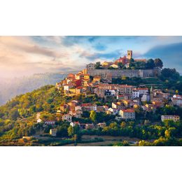 Fototapete papermoon "MOTOVUN-ANTIKE STADT ISTRIA BURG DORF PANORAMA SONNE", bunt, B:3,5m L:2,6m, Vlies, Tapeten