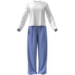 Schlafanzug "LS PANT SET", Damen, Gr. XL (42), classic wei&szlig; top w, blau descent p, Web, Obermaterial: 100% Baumwolle, Calvin Klein Underwear, unifarben, normal lang, Rundhals, eingesetzt abgesteppte Kante, Homewear-Sets Schlafanzug, Normale Passform mit Rundhalsausschnitt