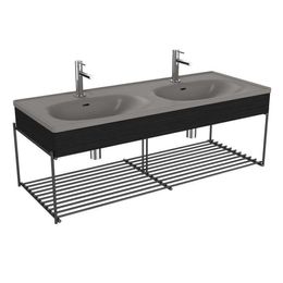 Vitra Equal Doppelm&ouml;belwaschtisch-Set 66066 132,5x52cm, M&ouml;belwaschtisch asymmetrisch, steingrau matt, mit Holzblende schwarz-eiche