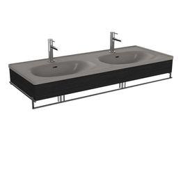 Vitra Equal Doppelm&ouml;belwaschtisch-Set 66064 132,5x52cm, M&ouml;belwaschtisch asymmetrisch, steingrau matt, mit Holzblende schwarz-eiche