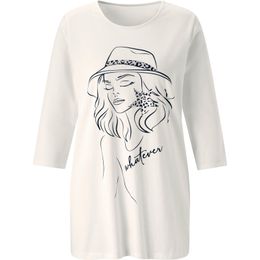 Damen Longshirt mit Folien-Print vorne ecru-schwarz, Gr&ouml;&szlig;e 54