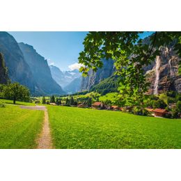 Fototapete papermoon "ALPEN-DORF im GEBIRGE", bunt, B:5m L:2,8m, Vlies, Tapeten